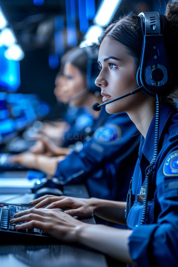 Police Officers in Modern 911 Call Center for Emergency Response, with ...