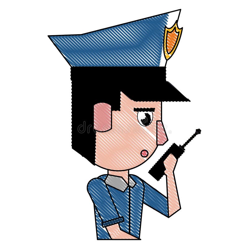 Police Man Talking By Radio Stock Vector - Illustration of career ...