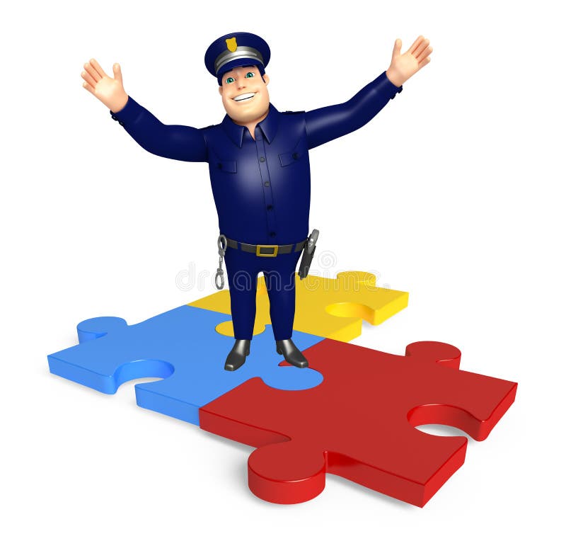 Police with Puzzle stock illustration. Illustration of arms - 77481398