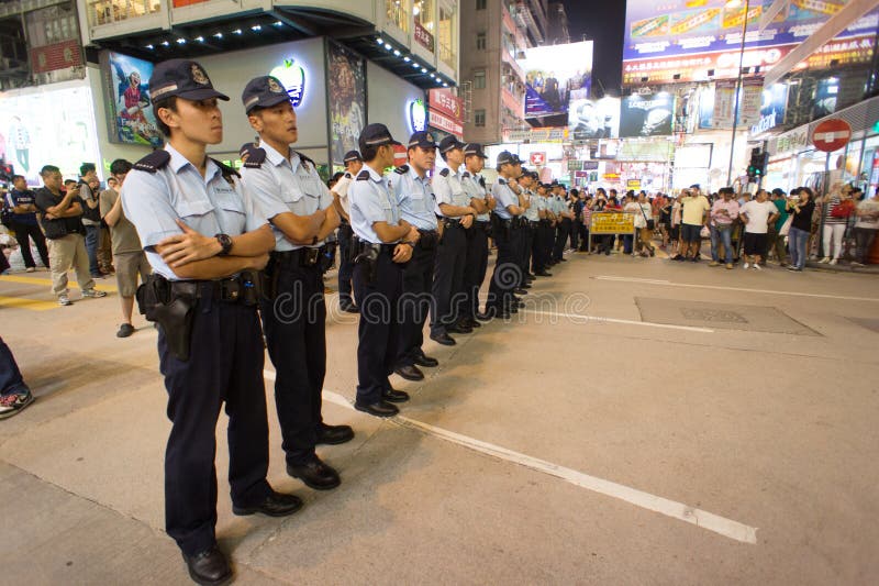 Police Queue, a Street Blocking Demonstration in 2014, Mong Kok, Hong ...