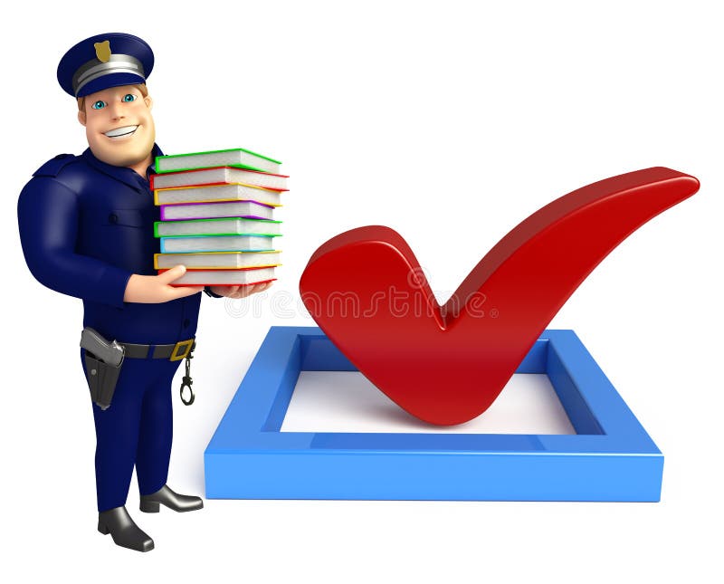 Police with Right Sign and Book Stack Stock Illustration - Illustration ...