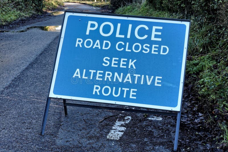 Police Road Closed Seek Alternative Route Sign Due To Flooding Stock ...
