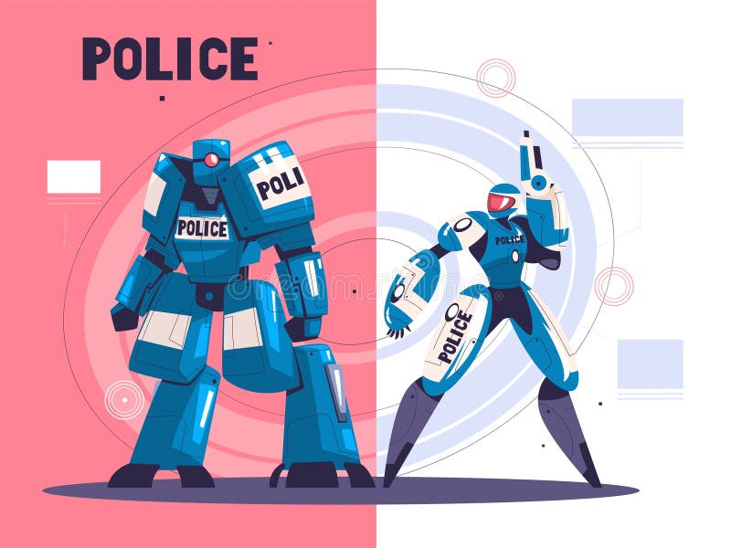 Police Robot. Futuristic Robotics Officer, Policeman Cyborg Artificial ...