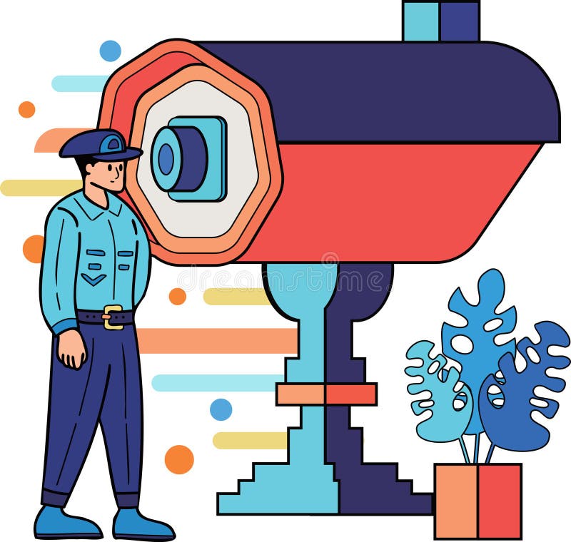 Police with Security Camera Illustration in Doodle Style Stock Vector ...