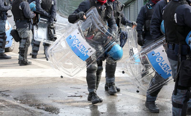 Police with Shields and Riot Gear during the Sporting Event Stock Image ...