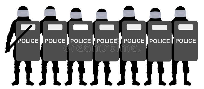 Police with Shields. Silhouette Vector Illustration Stock Vector ...
