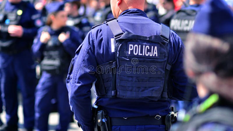Police Sign - Logo on the Back of the Police Uniform. Stock Photo ...