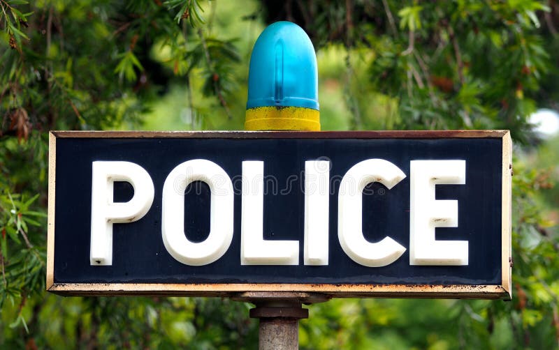 Police Sign stock image. Image of worn, blue, information - 35707657