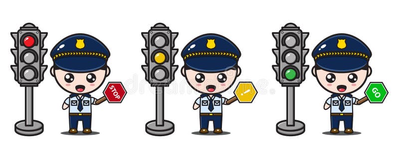 Police with Signs and Traffic Lights Collection Stock Vector ...