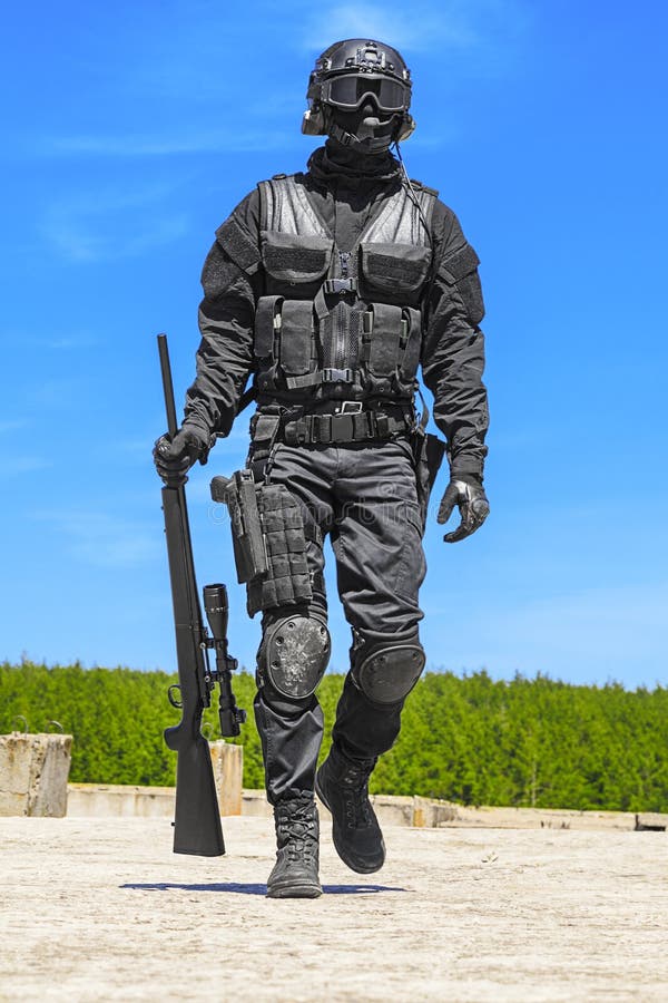 Police sniper in action stock image. Image of mask, police - 60780583