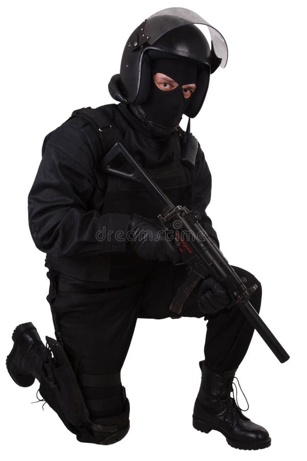 Police Special Forces Officer in Black Uniform Stock Photo - Image of ...