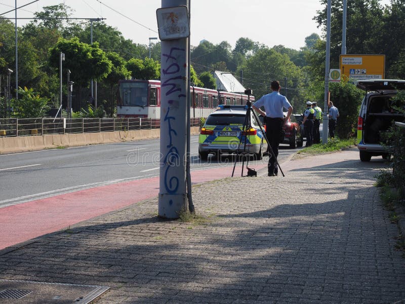 Police with Speed Camera in Duesseldorf Editorial Stock Photo - Image ...