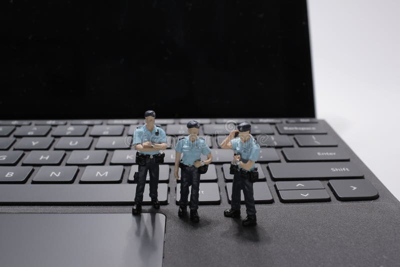 The Police Squad Protecting Computer Keyboard . Technology Concept ...