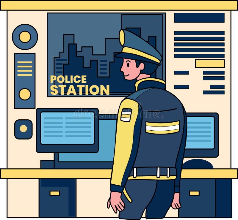 Policeman Sitting Computer Stock Illustrations – 37 Policeman Sitting ...