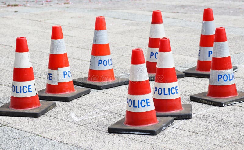 Police Traffic Cones on the Street Stock Image - Image of cones, color ...
