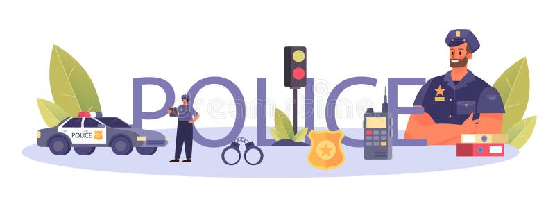Police Typographic Header. Detective Making Interrogation Investigating ...