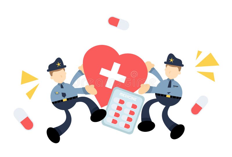 Police Officer and Drug Health Medic Industry Cartoon Doodle Flat ...