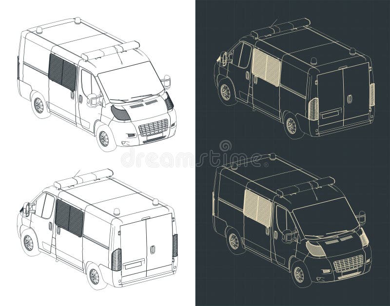 Police Van Isometric Technical Drawings Stock Vector - Illustration of ...