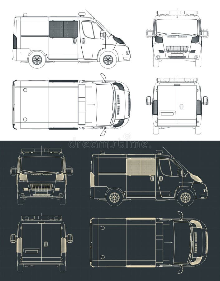 Police Van Technical Drawings Stock Illustration - Illustration of ...