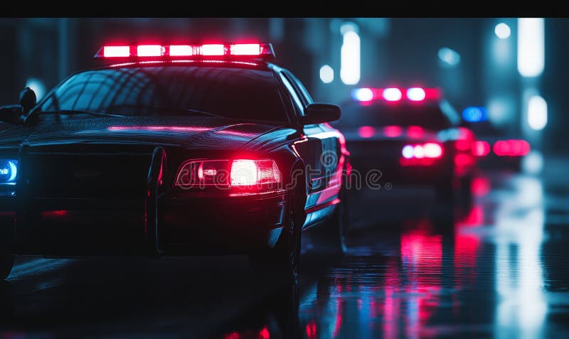 Police Vehicles, Lights Flashing, at an Emergency Scene during the ...