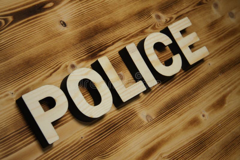 POLICE Word Made with Building Blocks on Wooden Board Stock Image ...