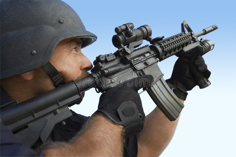 Security Guard with Machine Gun Stock Image - Image of america, firearm ...