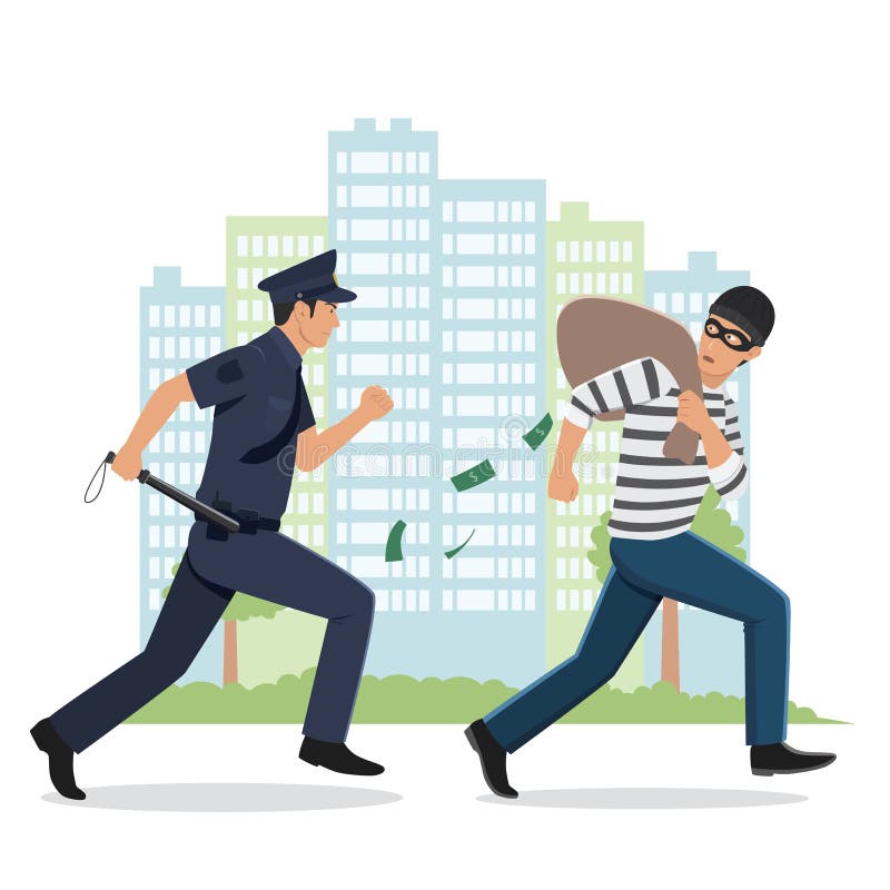 Cop chasing burglar stock vector. Illustration of stern - 19033605