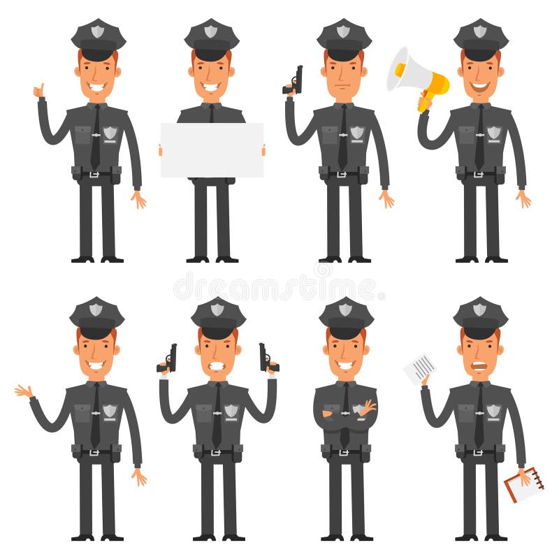 Policeman in Different Poses Stock Vector - Illustration of flat ...