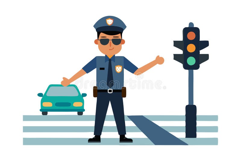 Policeman Directing Traffic at a Crosswalk Stock Vector - Illustration ...