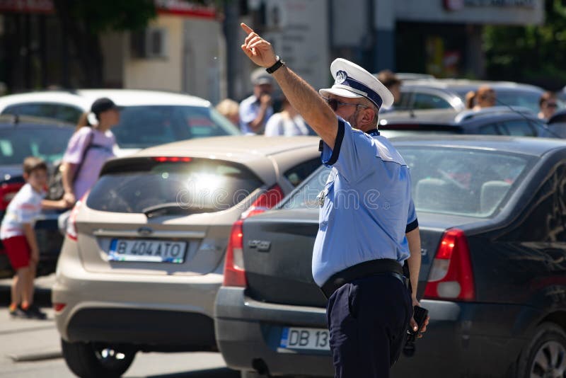 Policeman Directs Cars Traffic Editorial Stock Photo - Image of europe ...