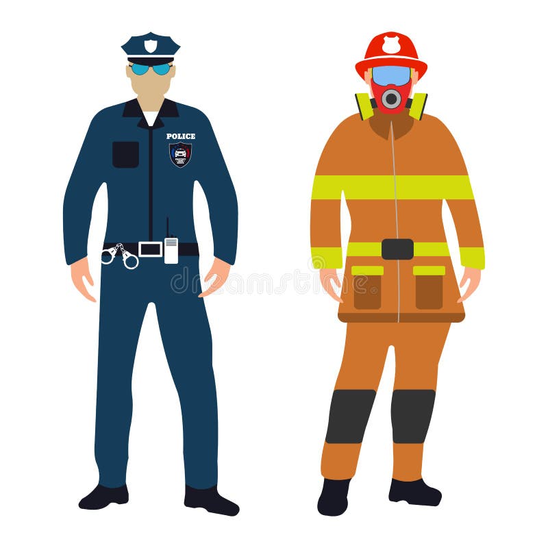 Policeman and Fireman Cartoon Icon. Service 911. Stock Vector ...