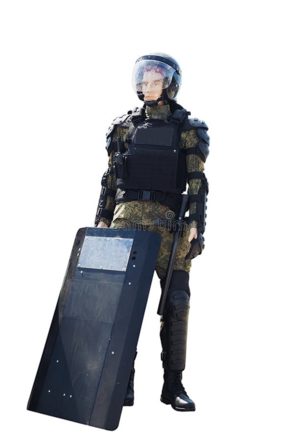 Policeman with Full Equipment for Anti Riot Isolated on White Stock ...