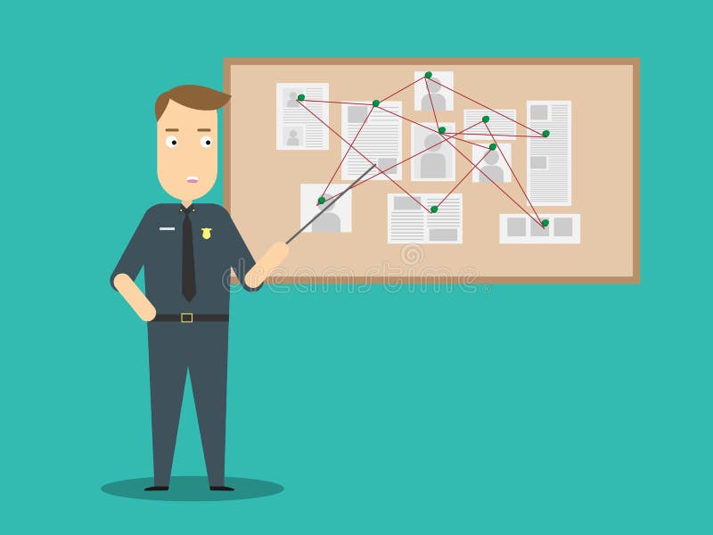 Policeman with Investigation Board.Crime Investigation Flat Design ...