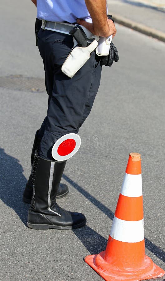Policeman with Red Paddle Traffic Stock Photo - Image of policeman ...
