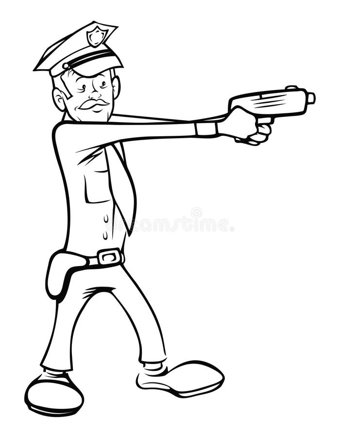 Policeman shooting outline stock vector. Illustration of coloring ...