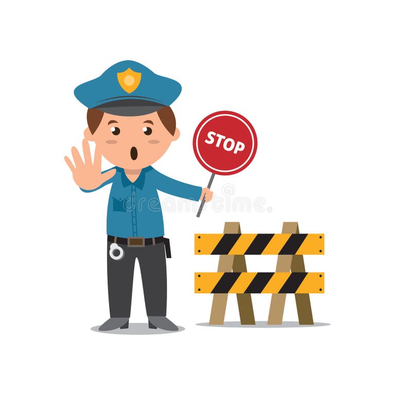 Policeman with stop sign stock vector. Illustration of policeman - 97510773