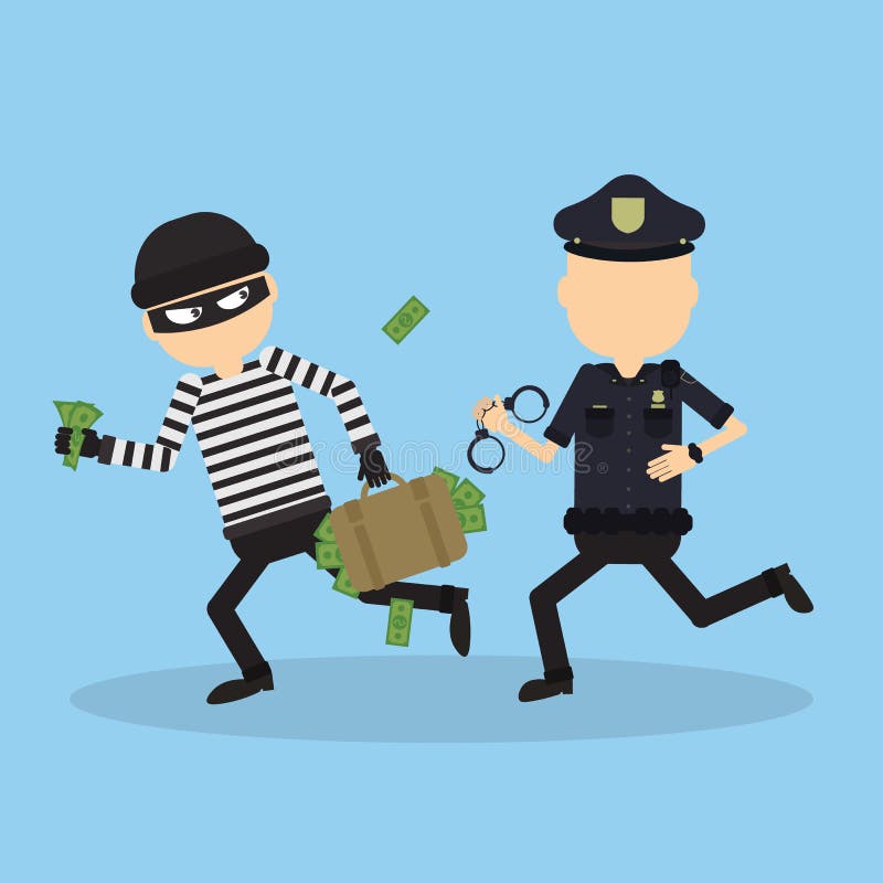 Policeman Chasing Bank Robber At Night Stock Vector - Illustration of ... Policeman Chasing Bank Robber At Night Stock Vector - Illustration of ...