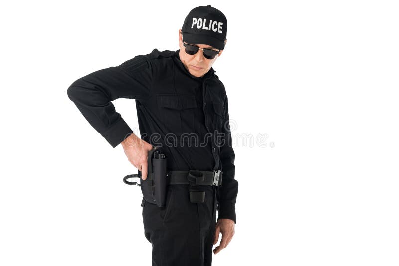 Policeman in Uniform Pulling Out Gun Stock Image - Image of police ...