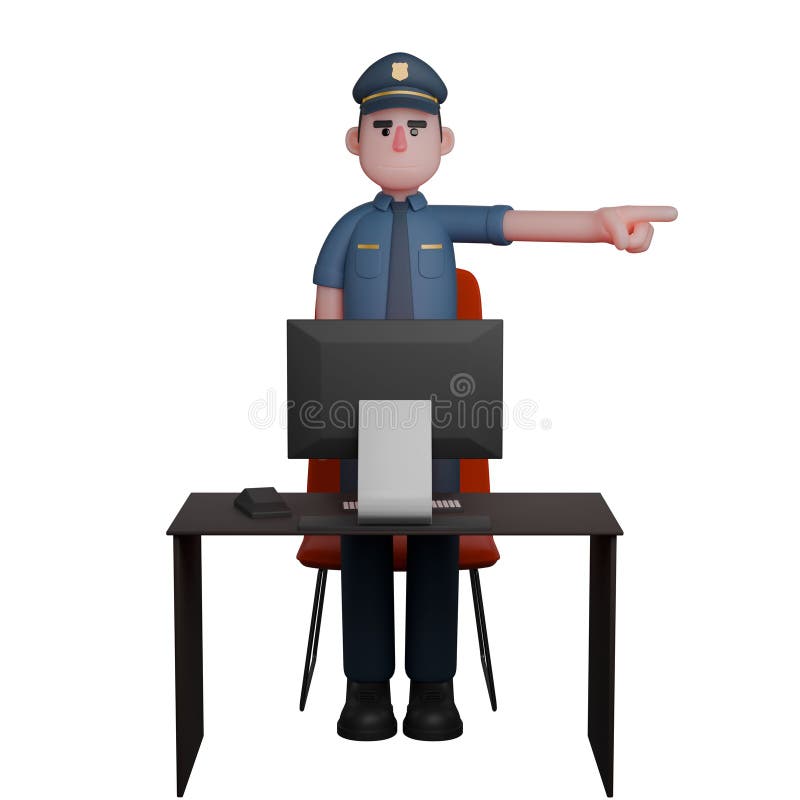 A Policeman Was Standing in Front of a Computer with a Serious ...