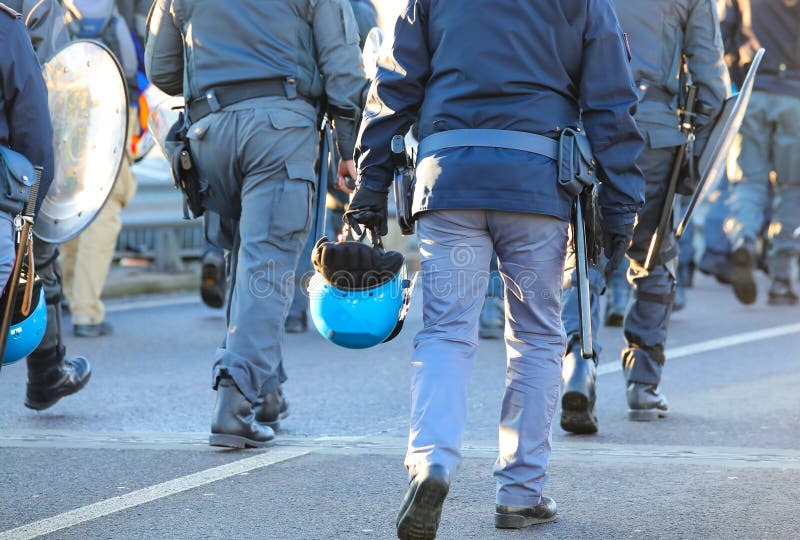 Policemen in Uniform with Riot Gear during the Protest Demonstration ...
