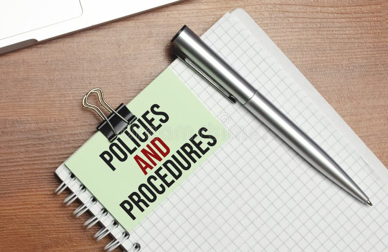 Policies and Procedures. Sheet of Paper with Text on Black Folder with ...