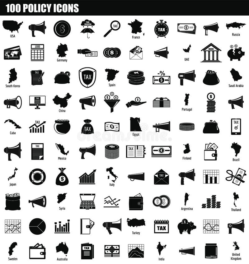 100 Policy Icon Set, Simple Style Stock Vector - Illustration of mobile ...
