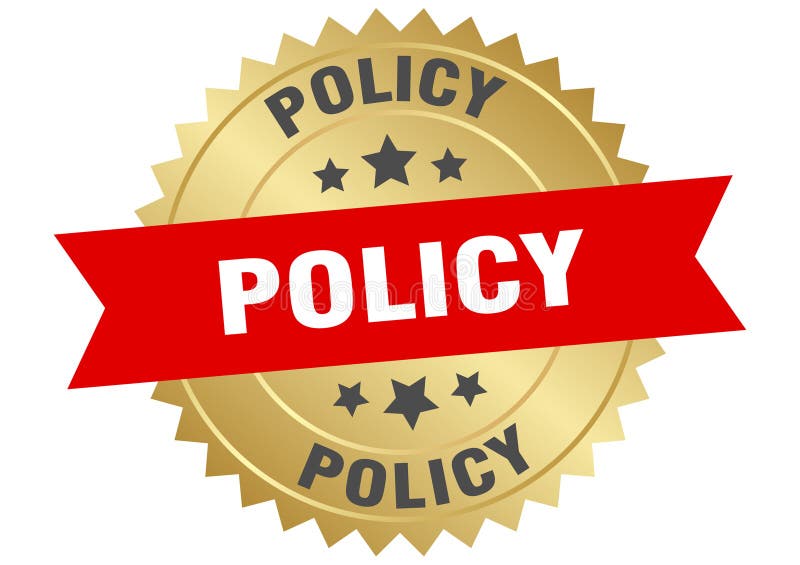 Policy. Policy Round Red and Gold Label Isolated on Transparent ...