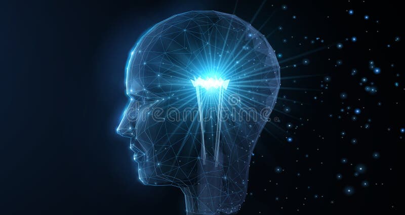 Poligonal Lightbulb with Face. Innovation in the Digital Age Stock ...