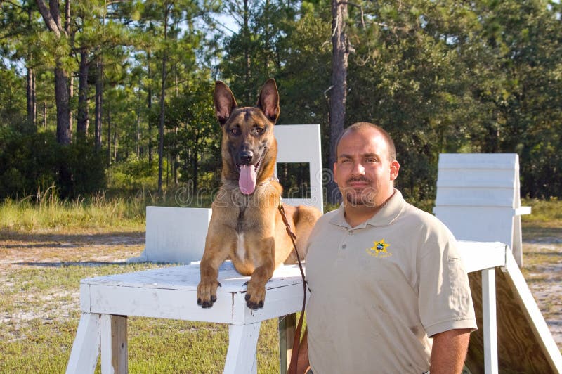 Polis K9 med hans hund fotografering för bildbyråer. Bild av utrustning ...