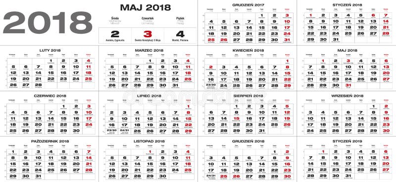 Polish calendar for 2018 stock vector. Illustration of april - 102848979