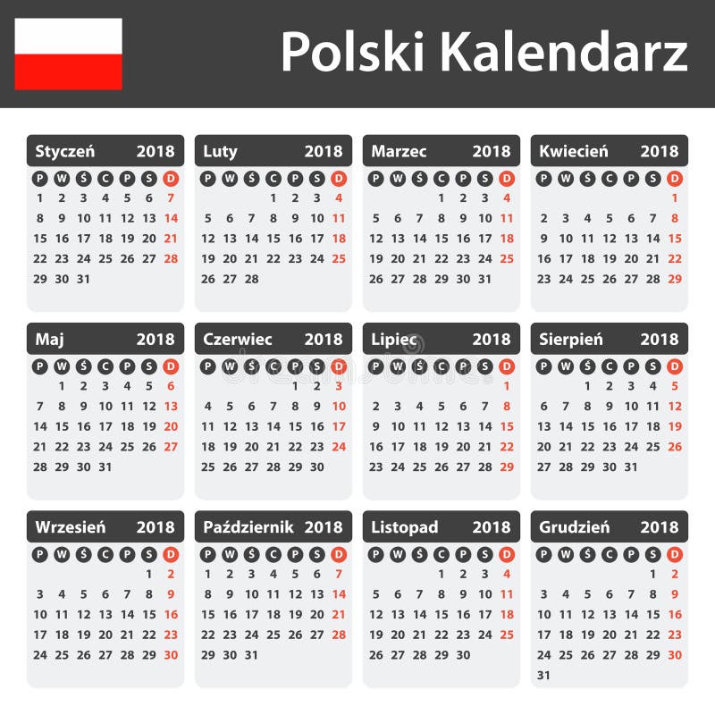 Polish Calendar for 2018. Scheduler, Agenda or Diary Template Stock ...