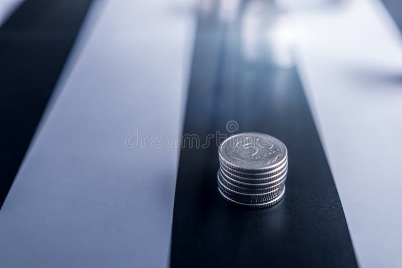 Polish Coins on a Black and White Table. Difficult Financial Situation ...