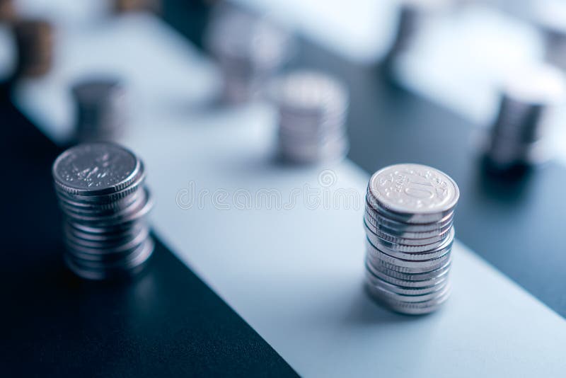 Polish Coins on a Black and White Table. Difficult Financial Situation ...