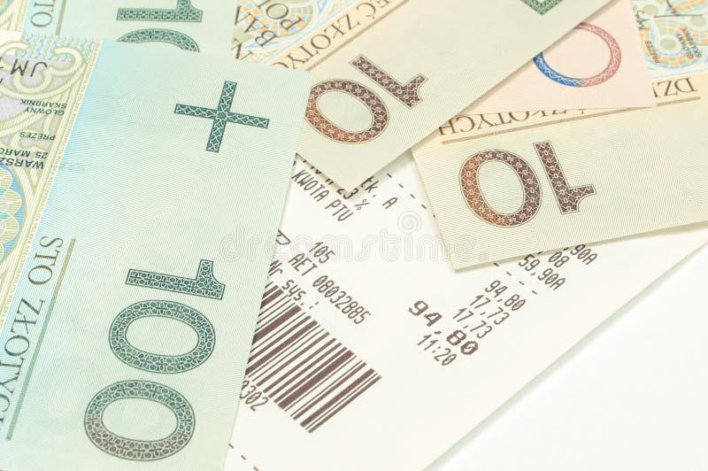 Polish Currency with Receipt. Control of daily Expenses Concept Stock ...